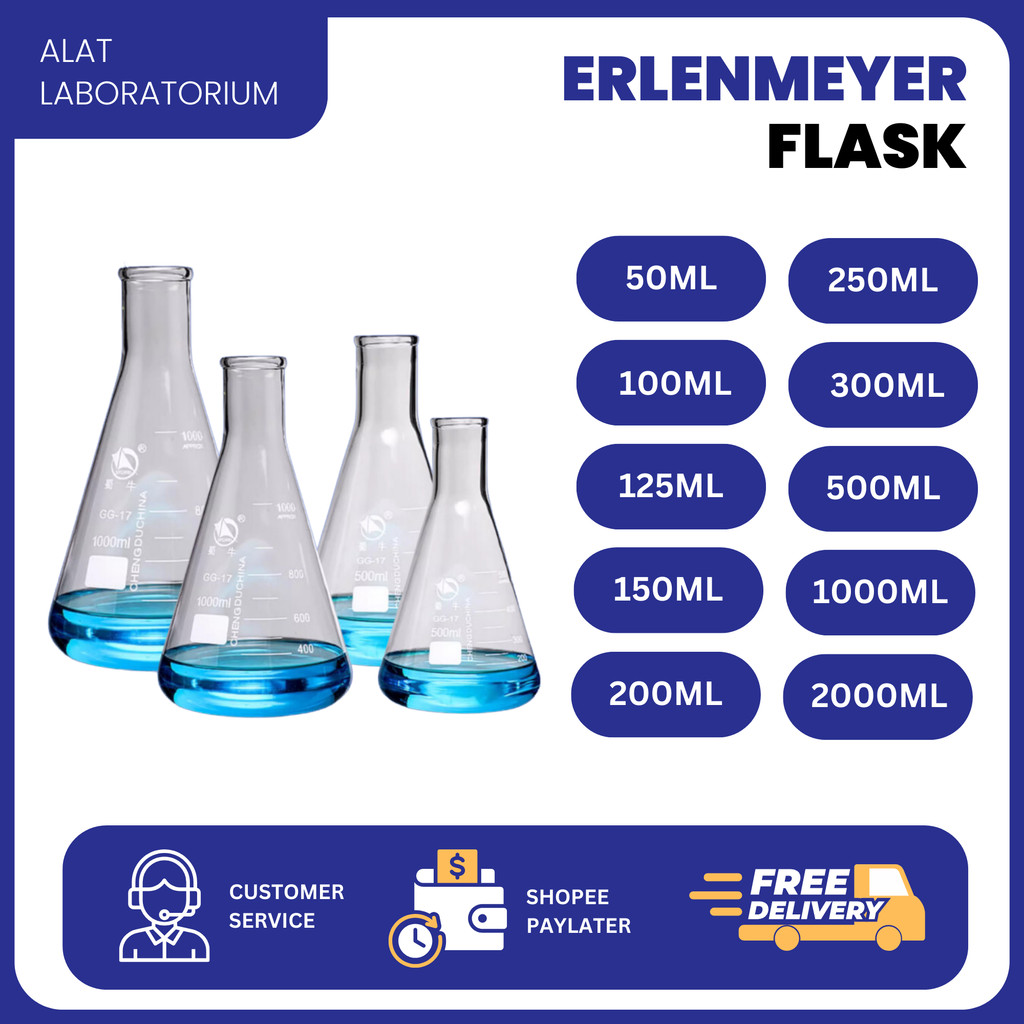 Jual Erlenmeyer Flask Narrow Neck / Erlenmeyer Kaca Mulut Kecil / Alat ...