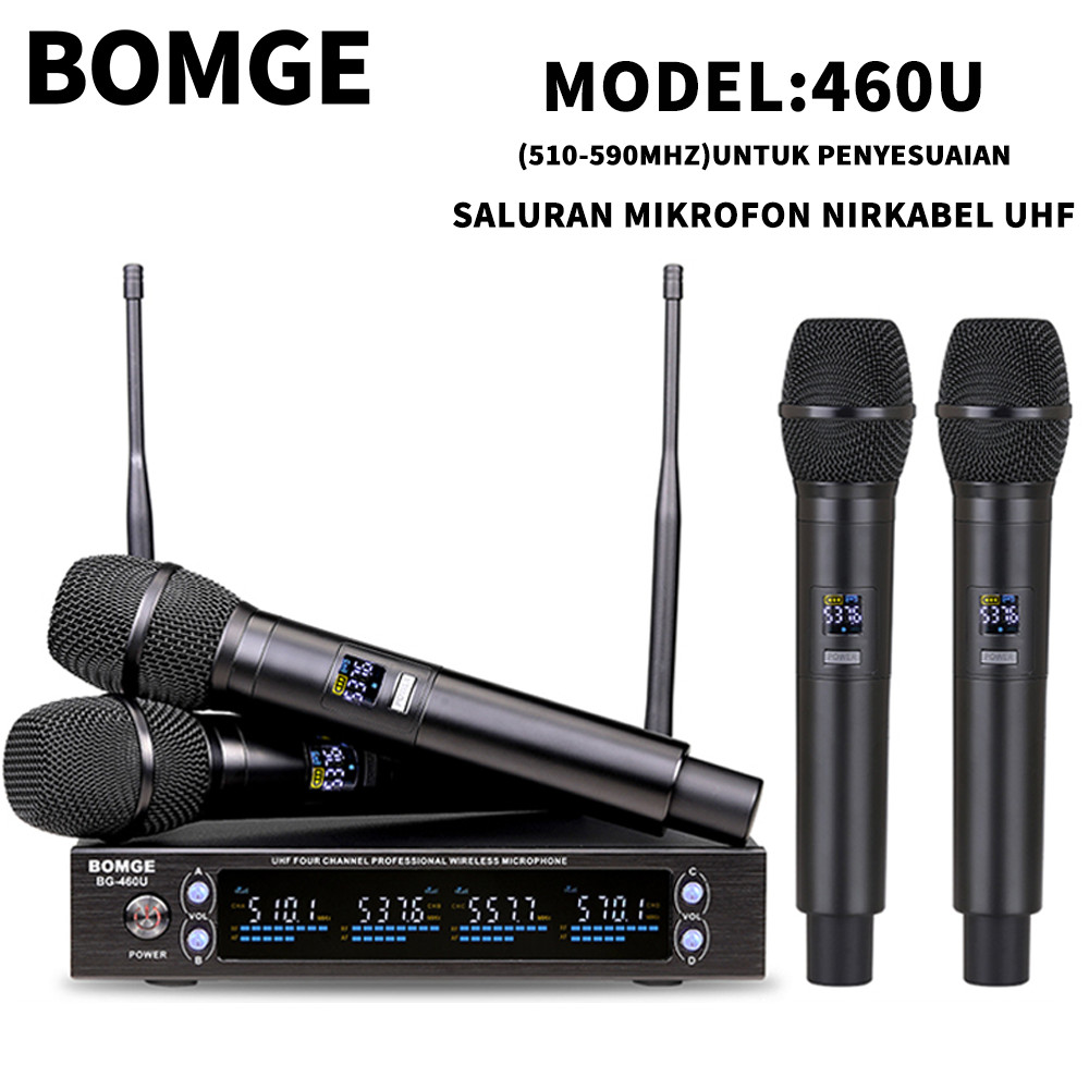 Jual BOMGE 460U UHF wireless microphone system 4 Handheld Profesional Metal Double Cordless ...