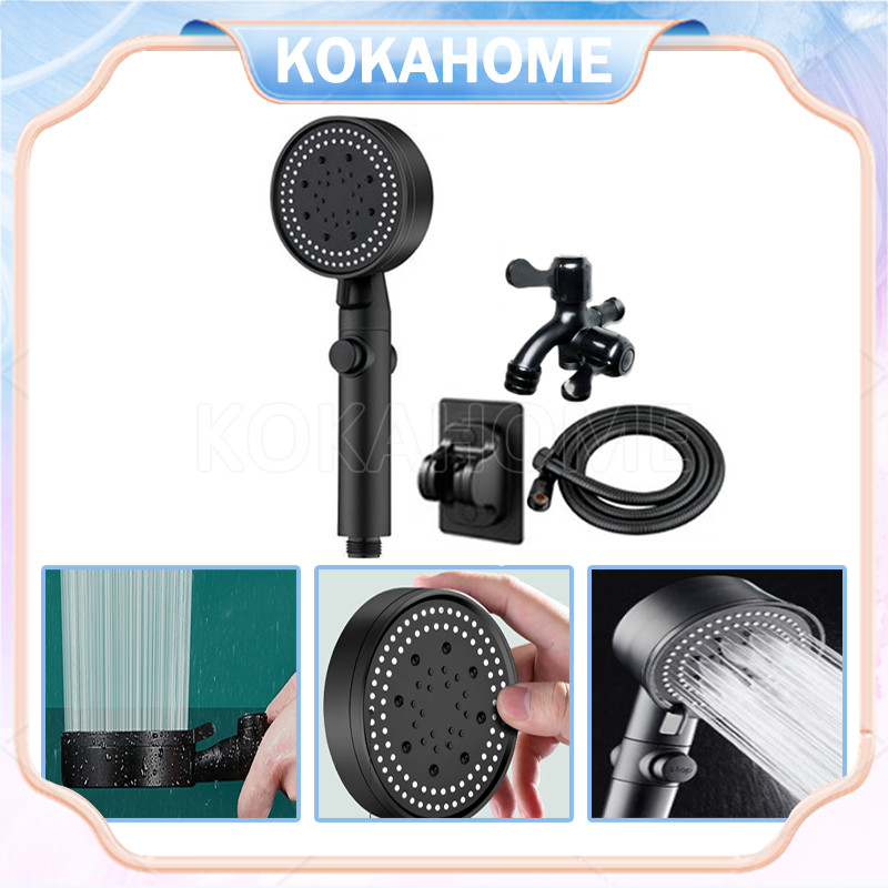 Jual kepala shower mandi hitam/shower head set premium dengan nozzle bertekanan/set kamar mandi ...