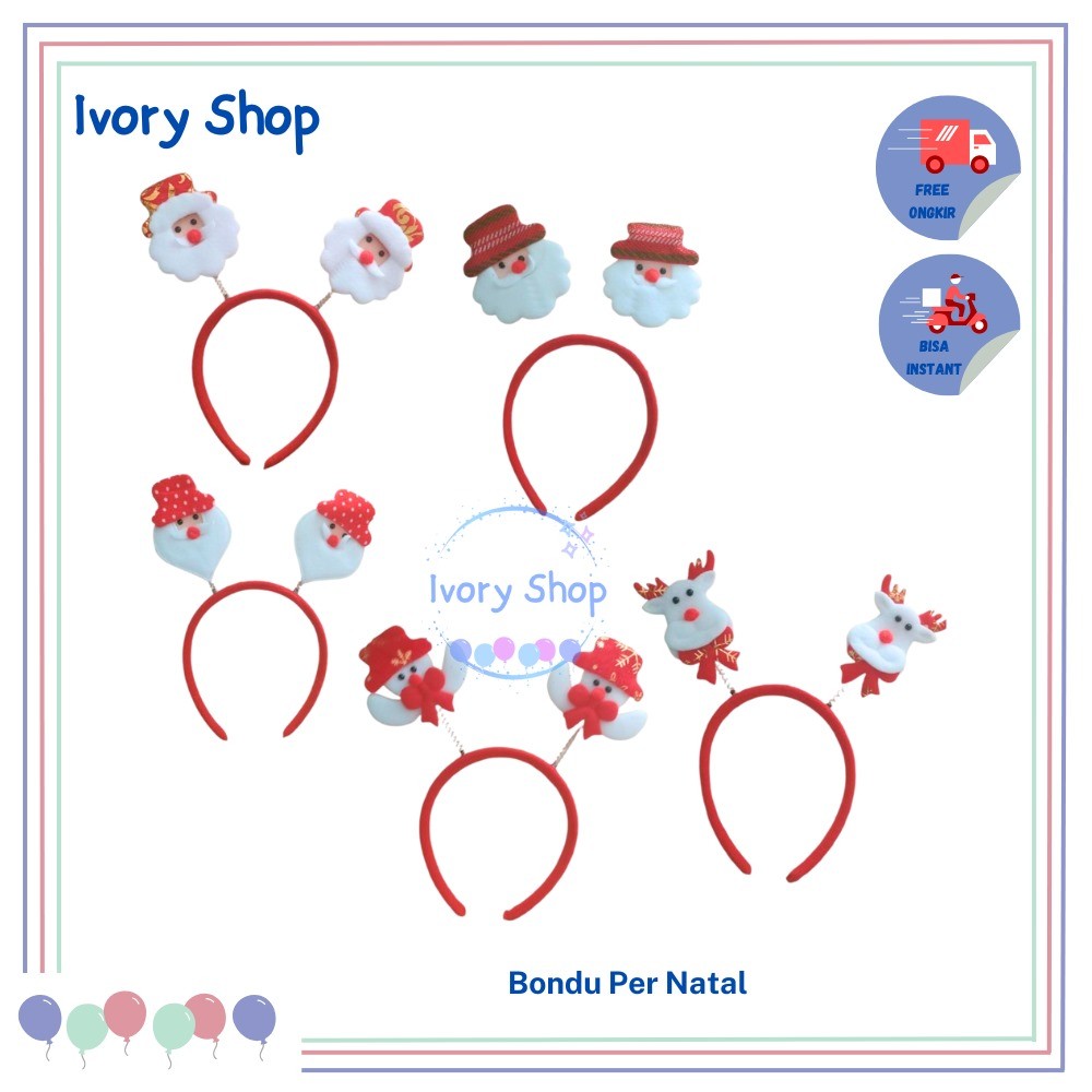 Jual Bando Natal Santa Snowman Rusa Bondu Merah Merry Christmas Model ...