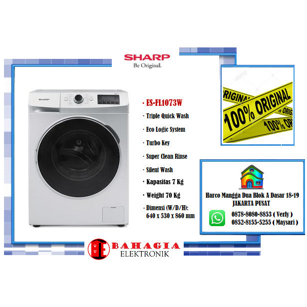 Jual Mesin Cuci Sharp 7 Kg Front Loading ES FL 1073 KHUSUS JNE TRUCKING | Shopee Indonesia