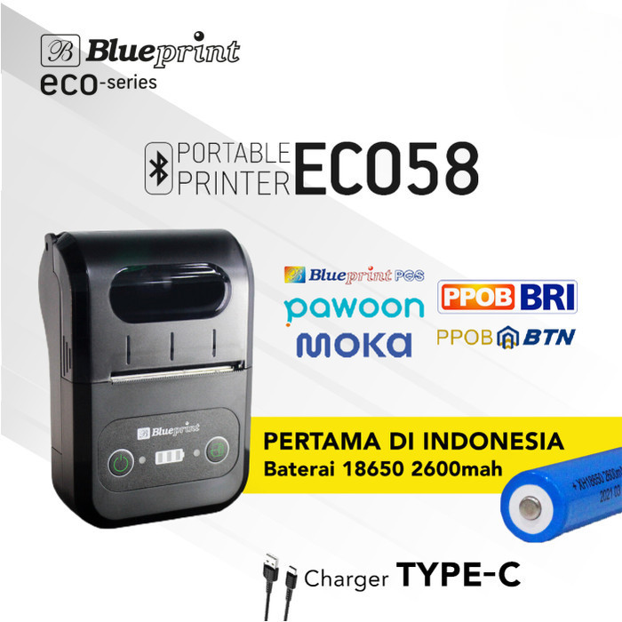 Jual BLUEPRINT Portable Printer Thermal Mini Bluetooth ECO58 Baterai ...
