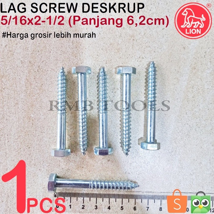 Jual 5/16x2-1/2" LAG SCREW DESKRUP DESK SKRUP GALVANIS BRAND MOON LION ...