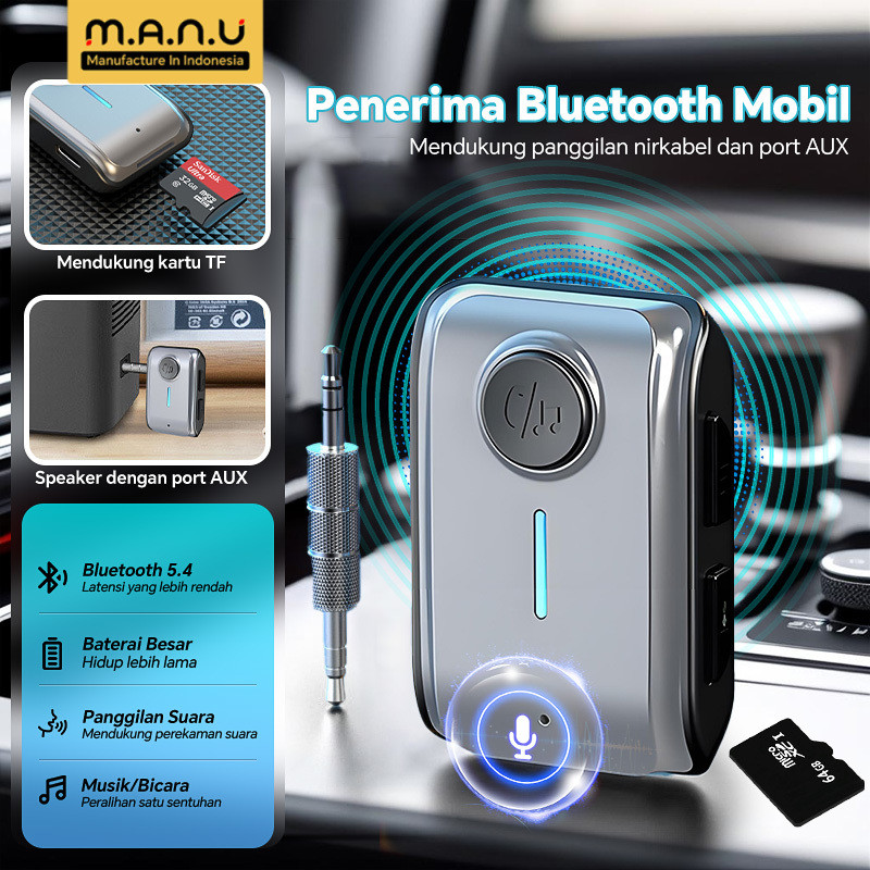 Jual MANU Bluetooth Receiver Mobil Dengan Mic- Bluetooth 5.4, Baterai ...