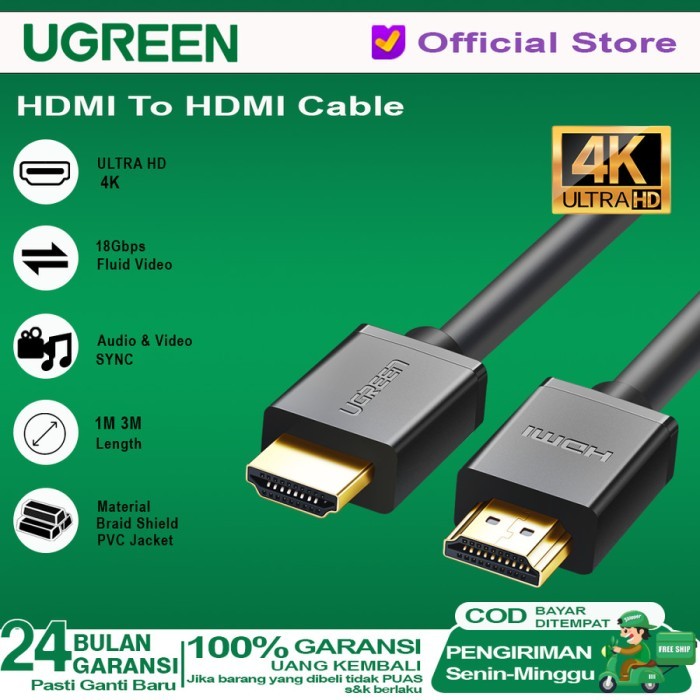 Jual UGREEN HD104 Kabel Cable HDMI To HDMI 2.0 4K 60 FPS 1M/3M/5M ...