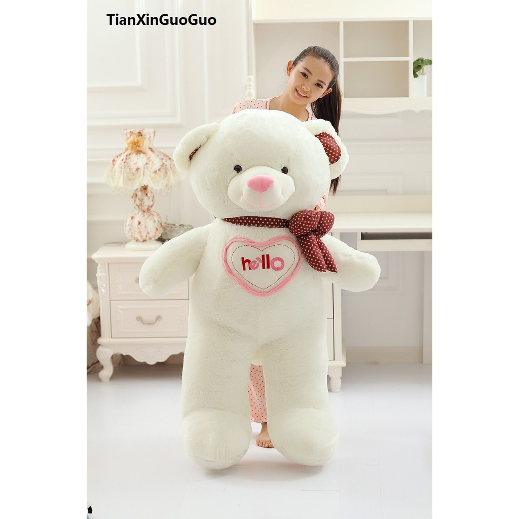 Jual large 130cm white "hello" teddy bear plush toy soft doll hugging ...