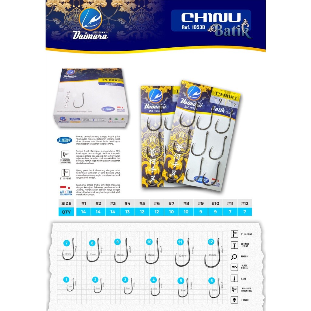 Jual Kail Pancing Daimaru Batik Series 1053 Chinu Ring (No.1 - No.12) Carbon Steel Murah ...