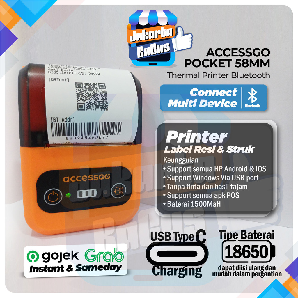 Jual Accessgo Pocket 58mm Mini Printer Thermal Bluetooth | Shopee Indonesia