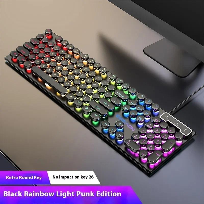 Jual Retro Round Punk Mechanical Keyboard Blue Black Switch 104 Keys ...