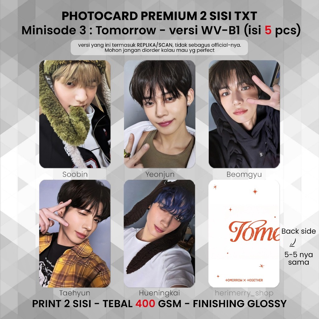 Jual (ISI 5 PCS) Photocard TXT TOMORROW - PC Premium 2 Sisi Kartu Kpop Merch Unofficial TUBATU ...