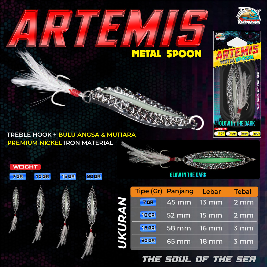 Jual UMPAN PANCING SPOON RIPTIDE ARTEMIS METAL SPOON GLOW IN THE DARK 7 10 15 20 GRAM spoon ...