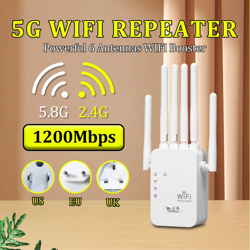 Jual 【COD】1200M Wifi Repeater/6 Antena Wireless Repeater/Penguat Wifi / 5G Wifi Signal Range ...