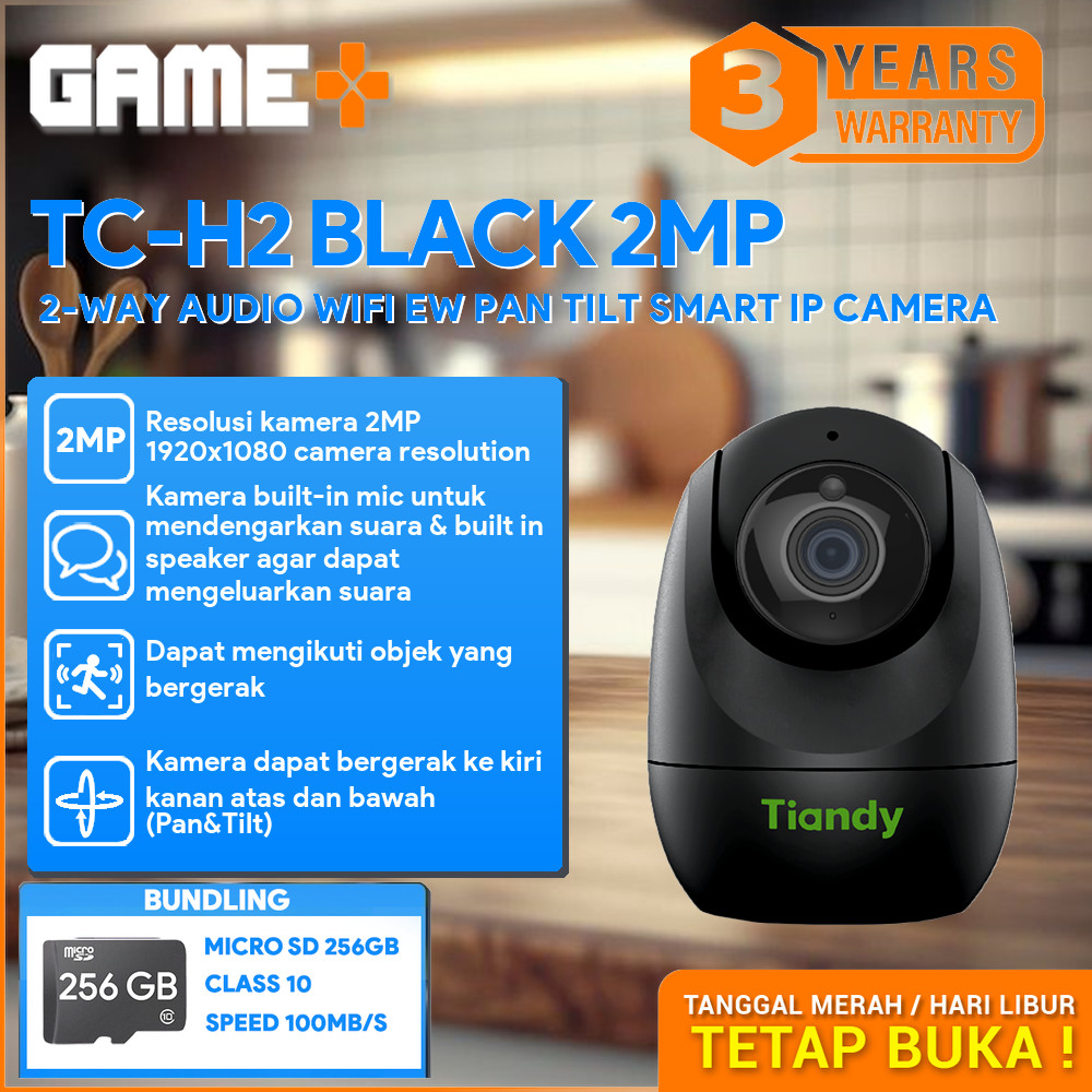 Jual TIANDY TC-H2 BLACK 2MP 2-WAY AUDIO WIFI EW PAN TILT SMART IP CAMERA FREE MICRO SD 256GB ...