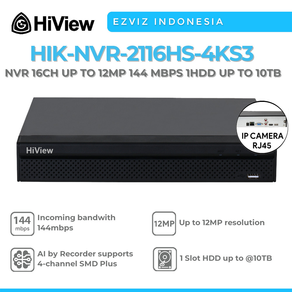 Jual HIVIEW HIK-NVR-2116HS-4KS3 NVR 16CH UP TO 12MP 144 MBPS 1HDD UP TO ...