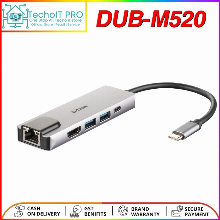 Jual D-Link DUB-M520 5 in 1 Hub USB Type-C HDMI/Ethernet and Power Adapter | Shopee Indonesia