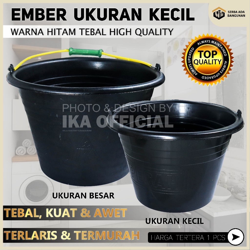 Jual EMBER COR KECIL & BESAR HITAM ANTI PECAH / EMBER TIMBA AIR PLASTIK ...