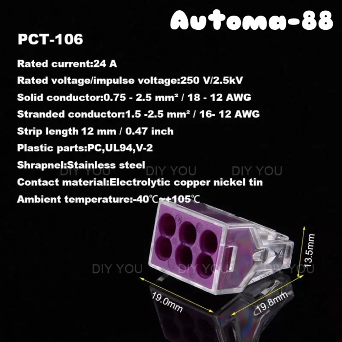 Jual GG88 PCT-106 Terminal cucuk sambung kabel 6 pin not Wago 773 Push ...