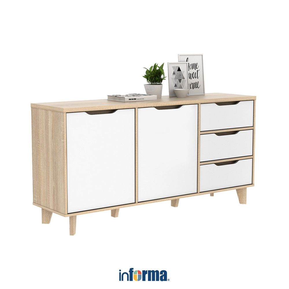 Jual Informa Neo Nordika Rak Tv High Stand - Putih/Cokelat Oak Tv Stand ...