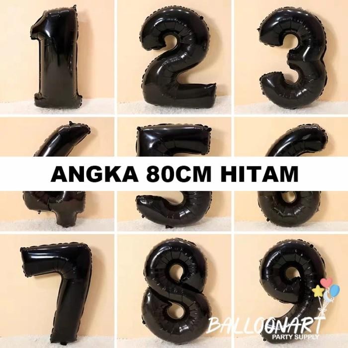 Jual Balon Foil Angka 80cm HITAM/Number Balloon Foil HITAM 32inch ...