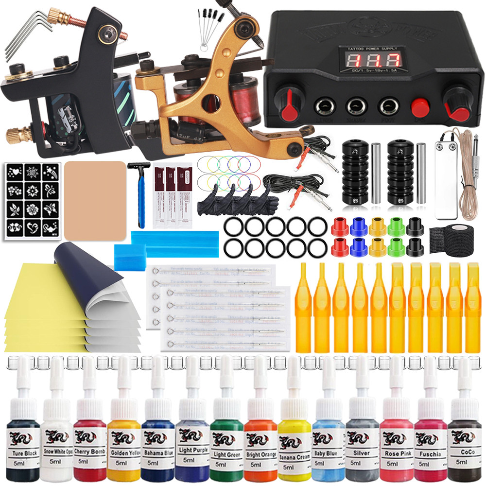 Jual Beginner Complete Tattoo Kit Machine Gun Set with Mini Power ...