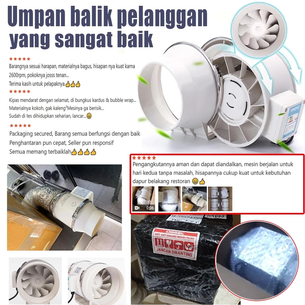 Jual inline duct exhaust fan dinding 4" / 6" / 8" Inline Duct fan Blower Hisap Kipas Angin Buang ...