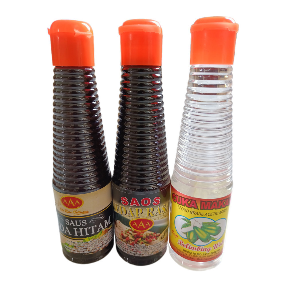 Jual Paket 3 Botol - Saos Lada Hitam, Saos Sedap Rasa, Cuka Makan AAA ...