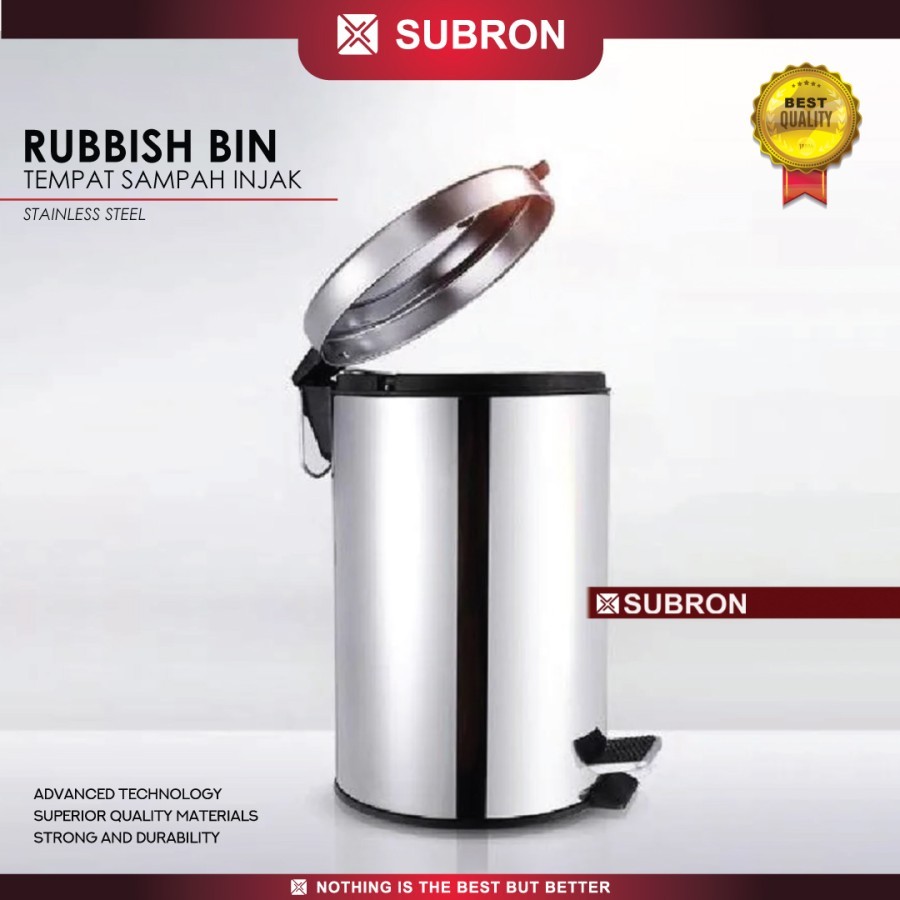 Jual Tempat Tong Sampah 12 / 20 / 30 Liter Stainless Injak Rubbish Bin Tutup Stainless SUBRON ...