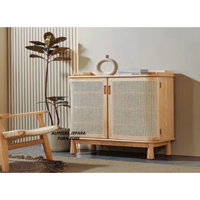 Jual RAK SEPATU KAYU JATI/KABINET SEPATU MODERN KOMBINASI ROTAN KAYU ...