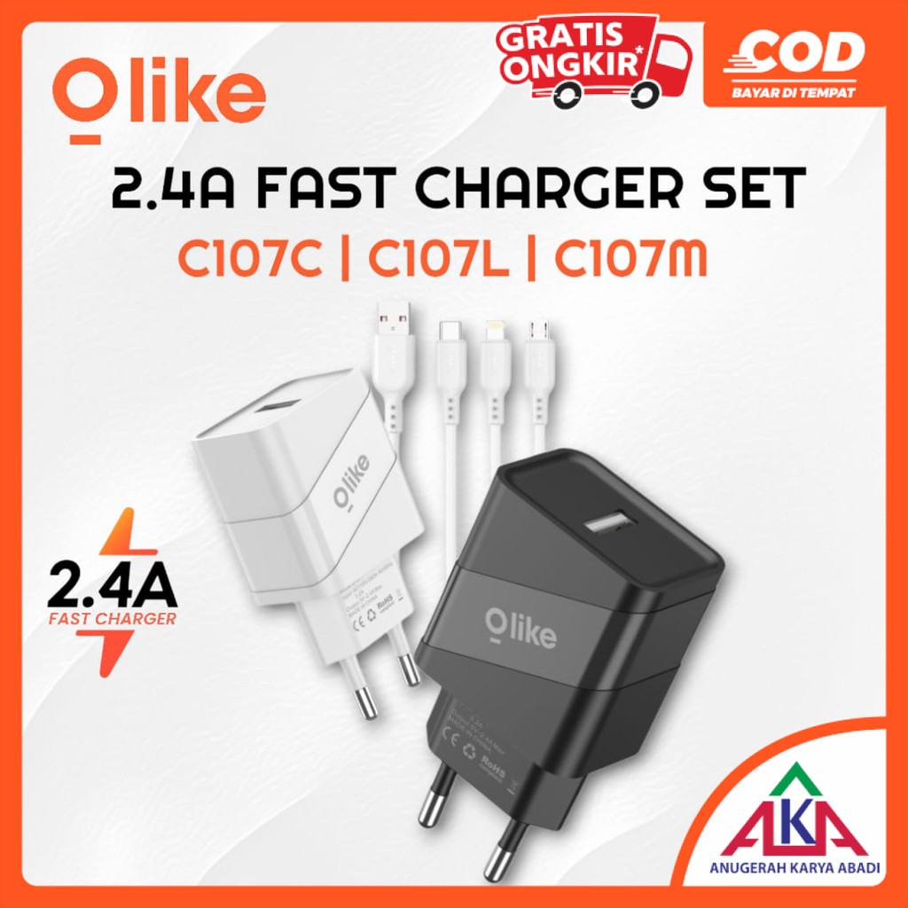 Jual OLIKE Kepala Charger C107 Power Adapter 2.4A USB Fast Quick Charging Kabel Micro Type C ...