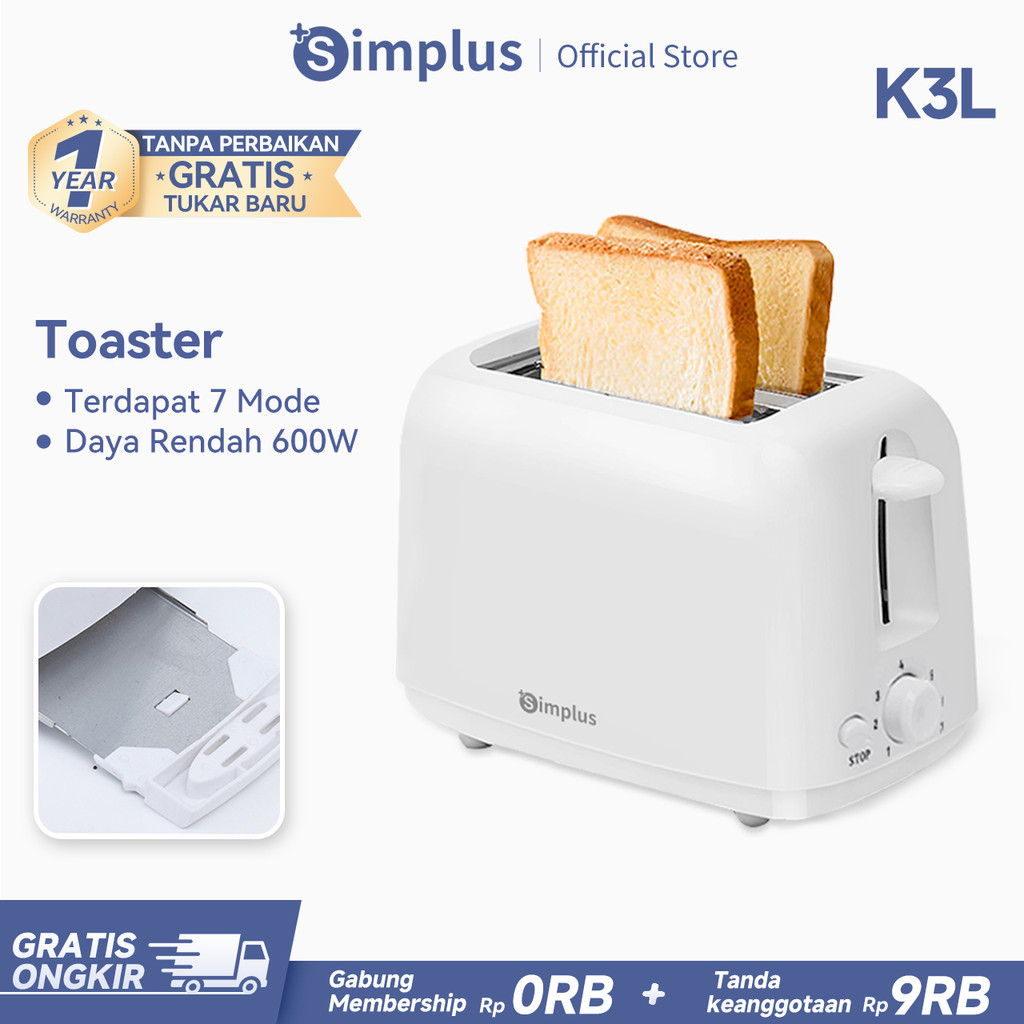 Jual Simplus Toaster Pemanggang Roti Elektrik Otomatis Sandwich Low Watt 7 Tingkat Suhu 2 Slot ...