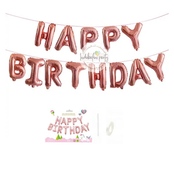 Jual balon foil huruf set happy birthday / tulisan happy birthday rose ...