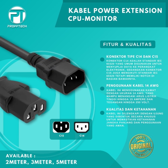 Jual Kabel Power Extension Cpu Monitor C13 C14 C15 2 Meter / 3 Meter ...