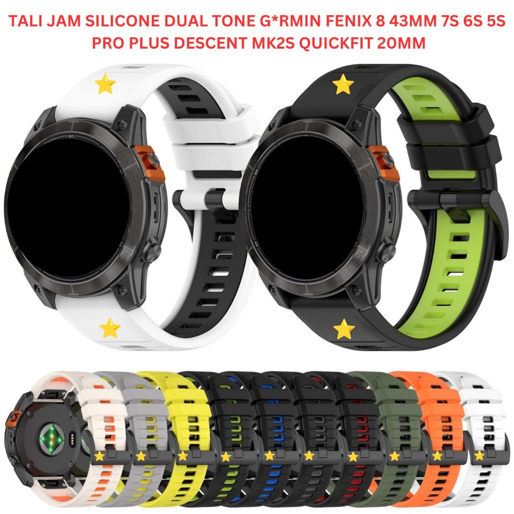 Jual Tali Jam SILICONE DUAL TONE Garmin Fenix 8 43MM 7S 6S 5S PRO PLUS ...