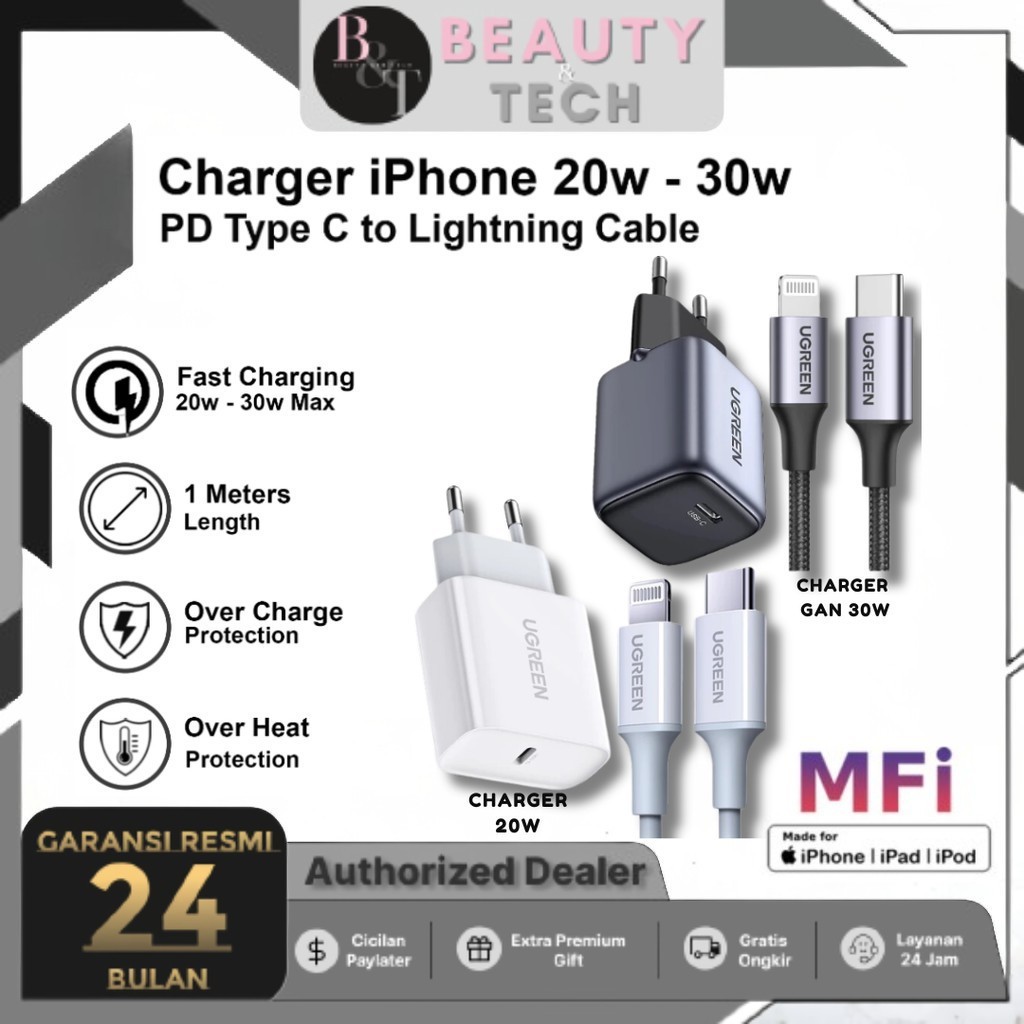 Jual UGREEN Charger MFI iPhone 11 12 13 14 PD Type C to Lightning Fast Charging 20w 30w ...