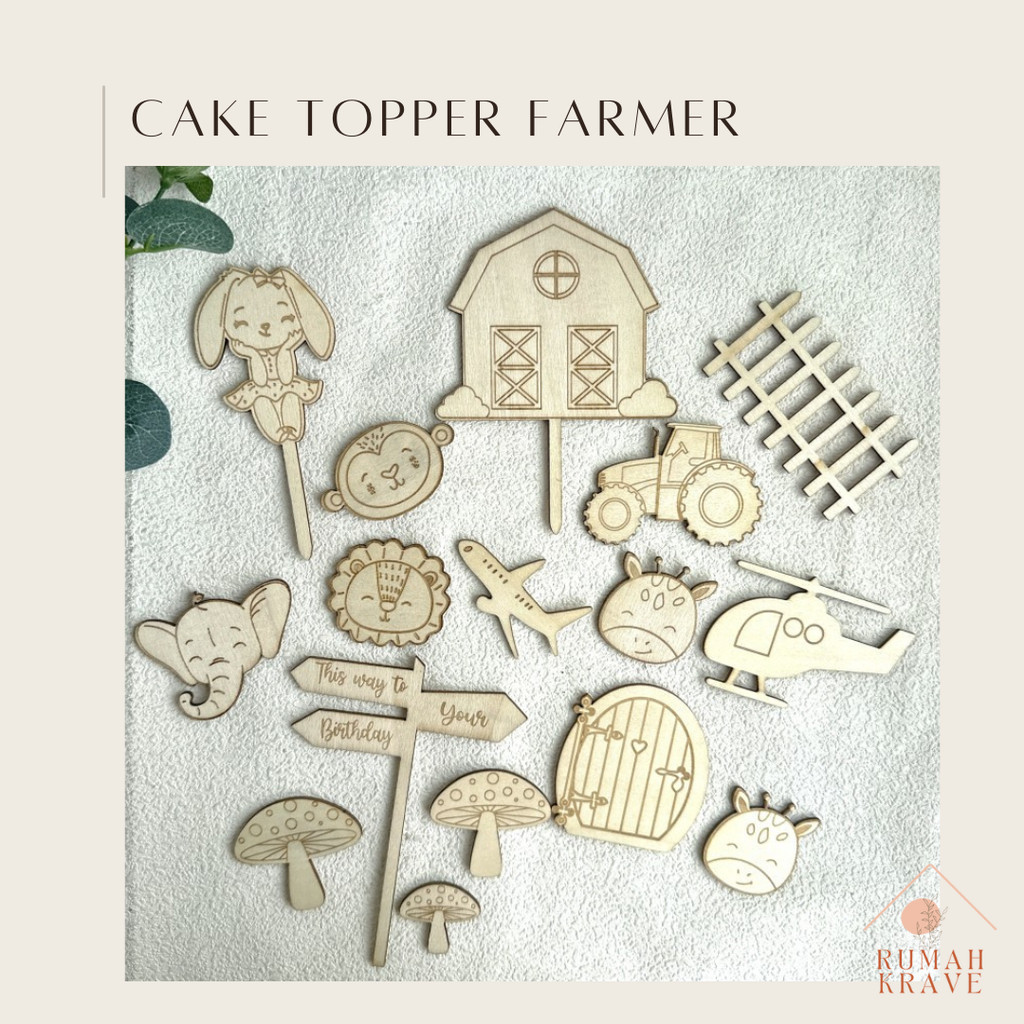 Jual RUMAH KRAVE - Cake Topper Farmer Kayu Dekorasi Kue Anak Lucu Hewan ...