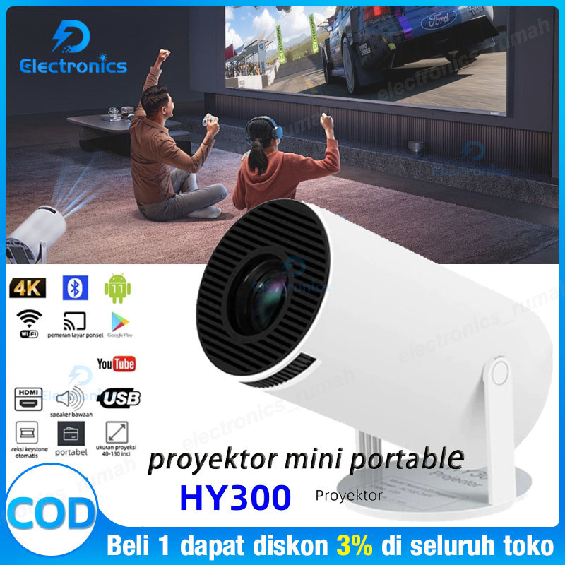 Jual Proyektor HY300 4K Ultra HDMI 720p Android 11.0 WiFi Bluetooth Telepon Wireless Smart ...