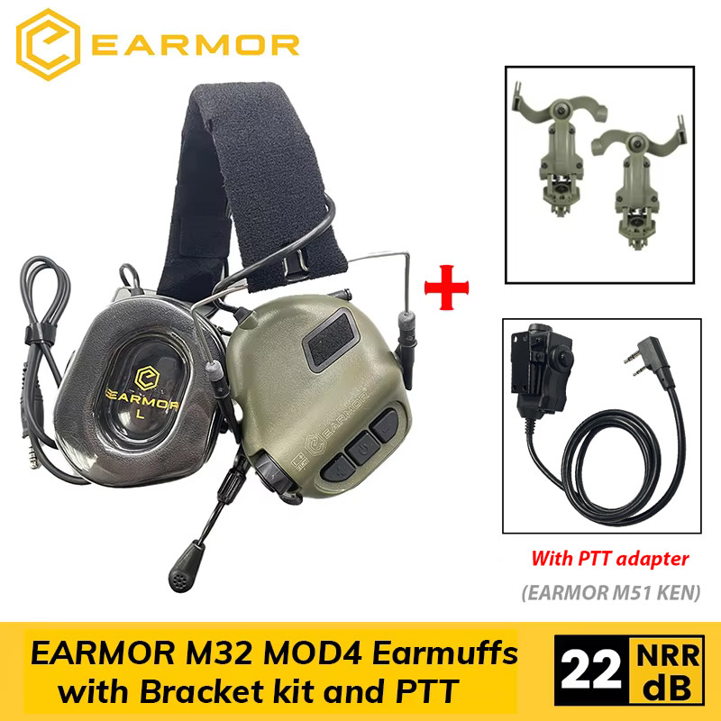 Jual EARMOR M32 MOD4 Shooting Earmuffs Tactical Noise Reduction Headset with Helmet ARC Rail ...