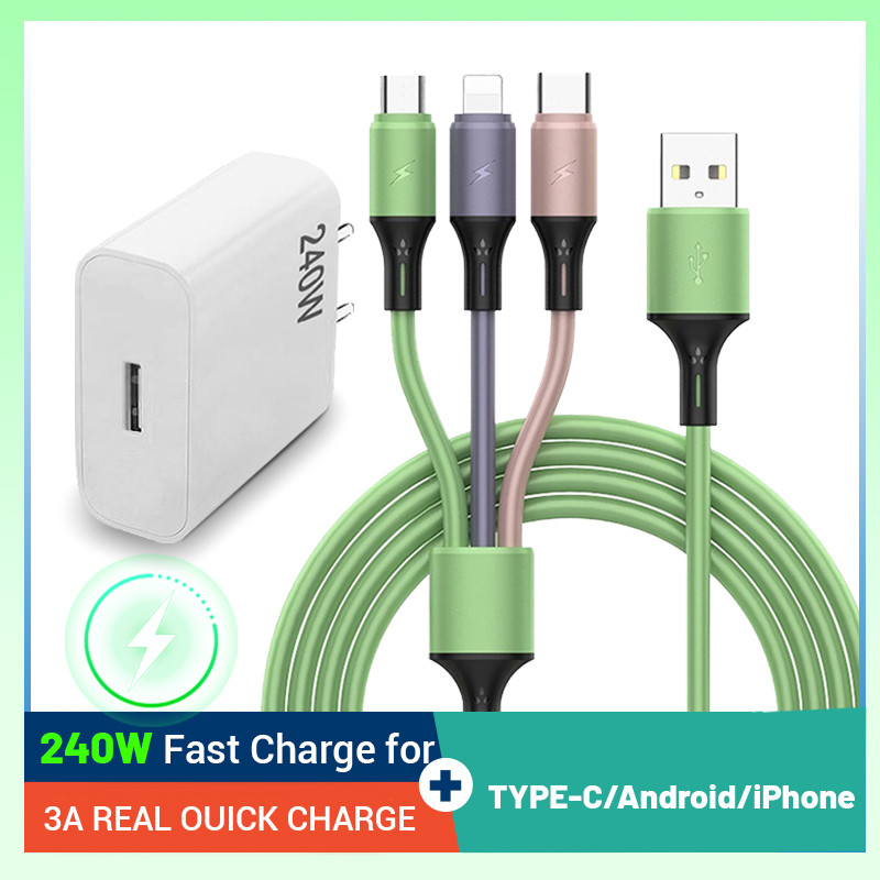 Jual Ultra Durable White Charger 240W Fast Charging 3-in-1 Data Cable ...