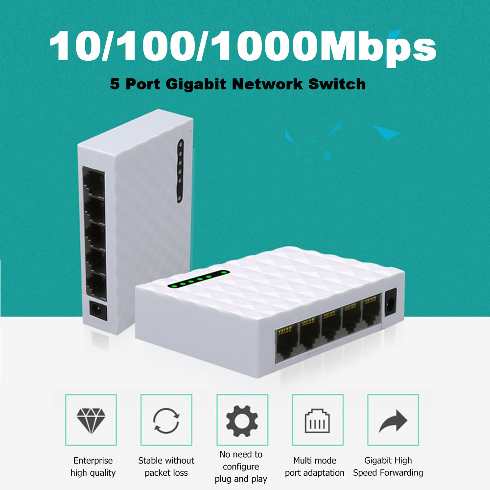Jual 1000M Gigabit Mini 5 Port Fast Ethernet Network Switch LAN Hub ...