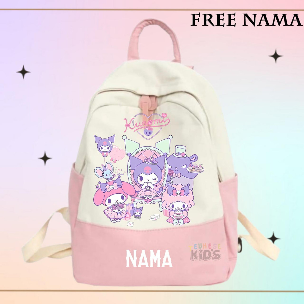 Jual (FREE NAMA) TAS RANSEL anak sekolah tk sd motif karakter "KUROMI" | Shopee Indonesia