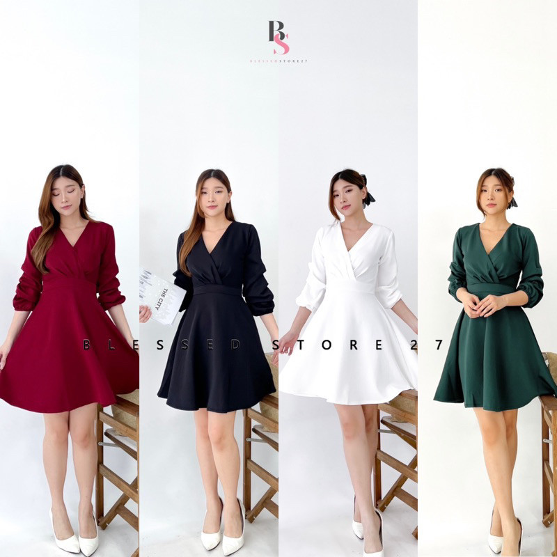 Jual Natal Dress PUFFY FLARE MINI DRESS SATIN NATAL CHRISTMAS DINNER ...