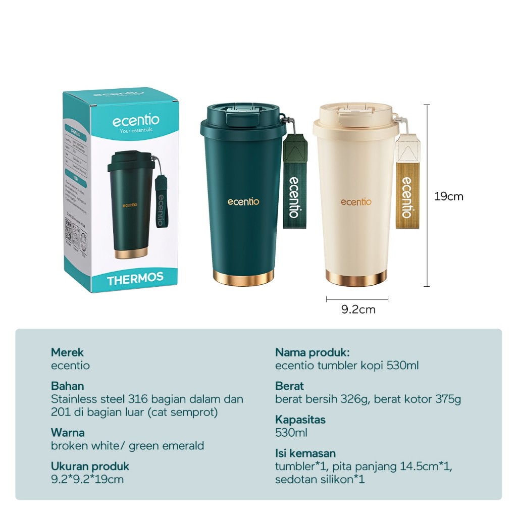 Jual VF56TY 【In stock】ecentio tumbler minum premium tahan dingin 24 jam kopi Botol Minum botol ...