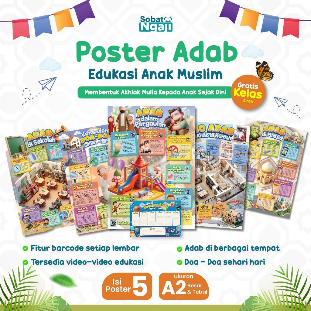 Jual ER78YH POSTER ADAB EDUKASI ANAK MUSLIM | Poster Adab Lengkap 5 in ...