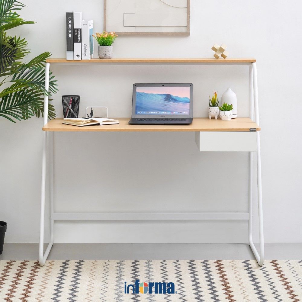 Jual Informa Joel Meja Kantor - Putih/Cokelat Oak Office Table Furnitur ...