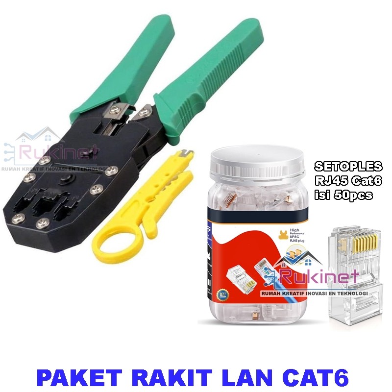 Jual Paket Tang Crimping + Connector RJ45 Cat6 untuk Rakit kabel LAN ...