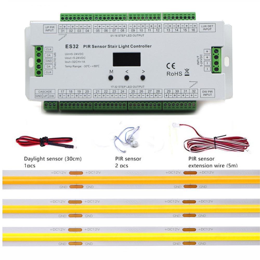 Jual PIR Sensor Stair Controller 32CH Single Color 2CH RGB Pixel SPI ...