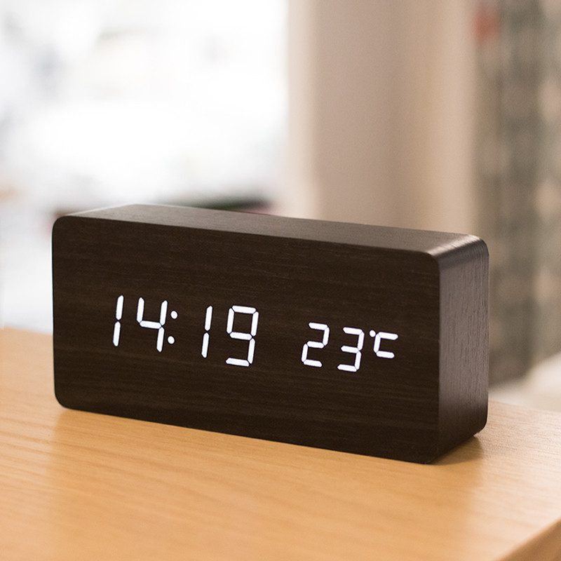 Jual Wood Square Table Clock Alarm Desktop Digital LED USB/AAA Power ...