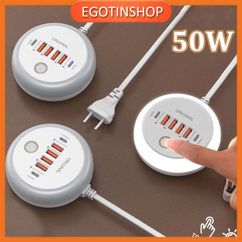 Jual New Power Socket Port 50W Fast Charger 2 Type-C + 4 USB Adaptor ...