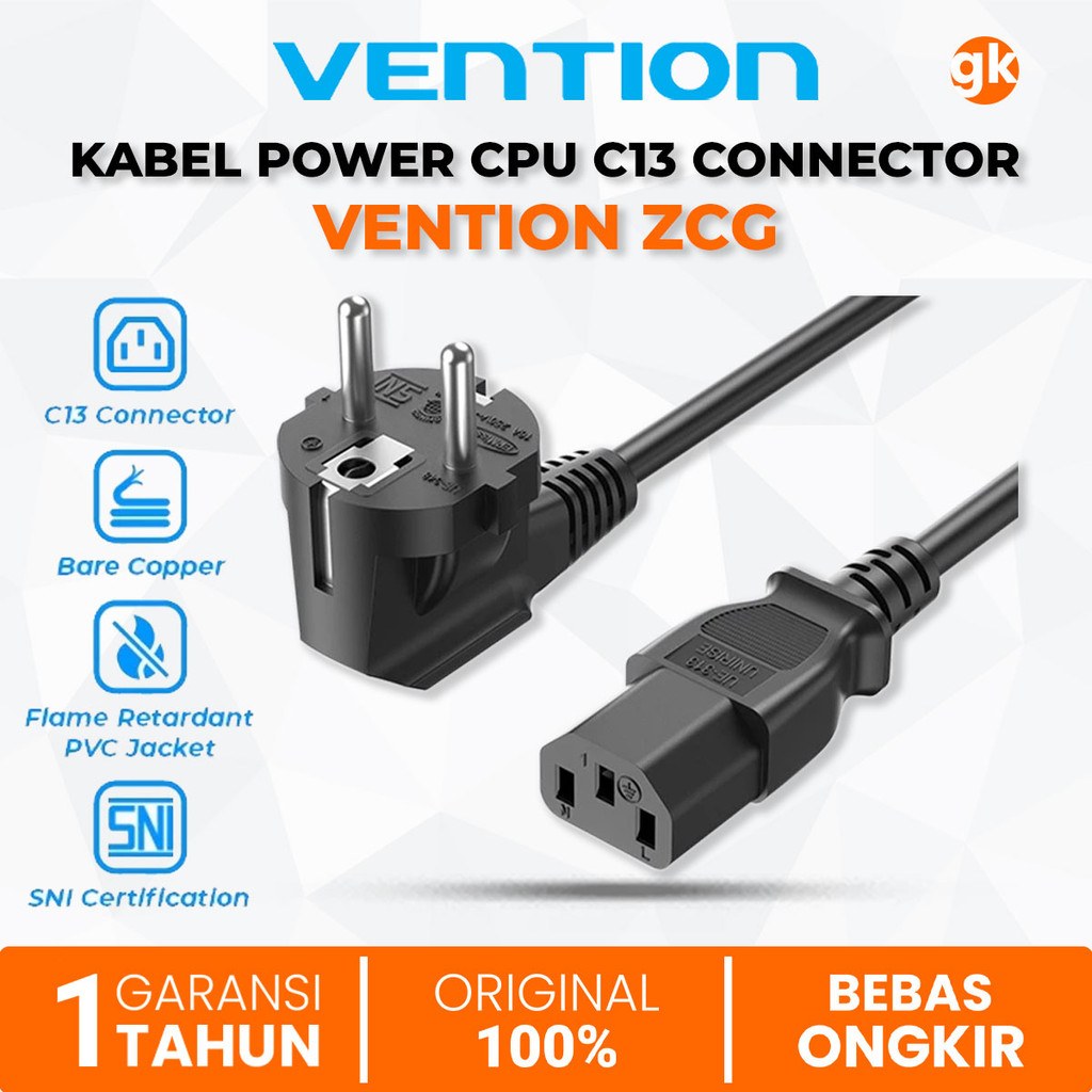 Jual VENTION Kabel Power C13 Connector 3-Prong CPU PC Komputer UPS ...