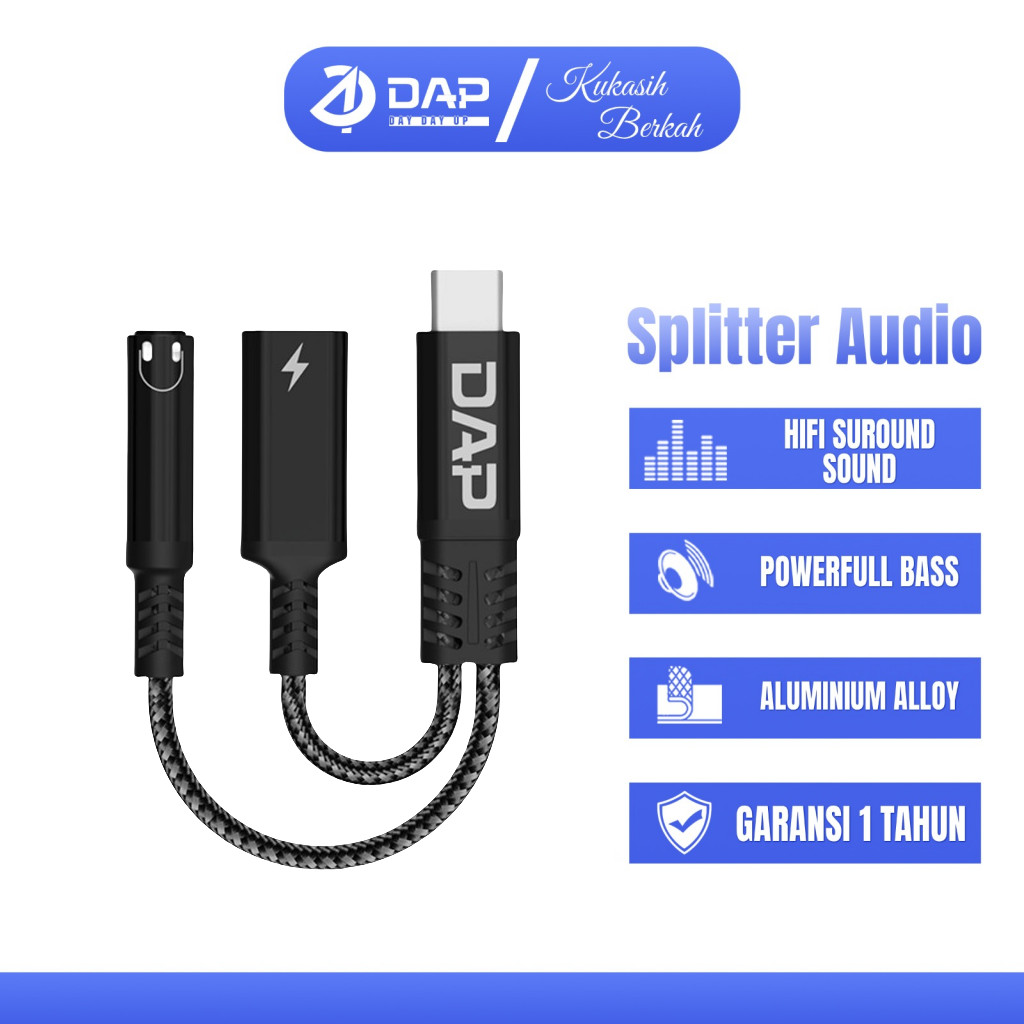 Jual Kabel Type C Audio Splitter 2 in 1 Type C to AUX 3.5mm & Type C ...